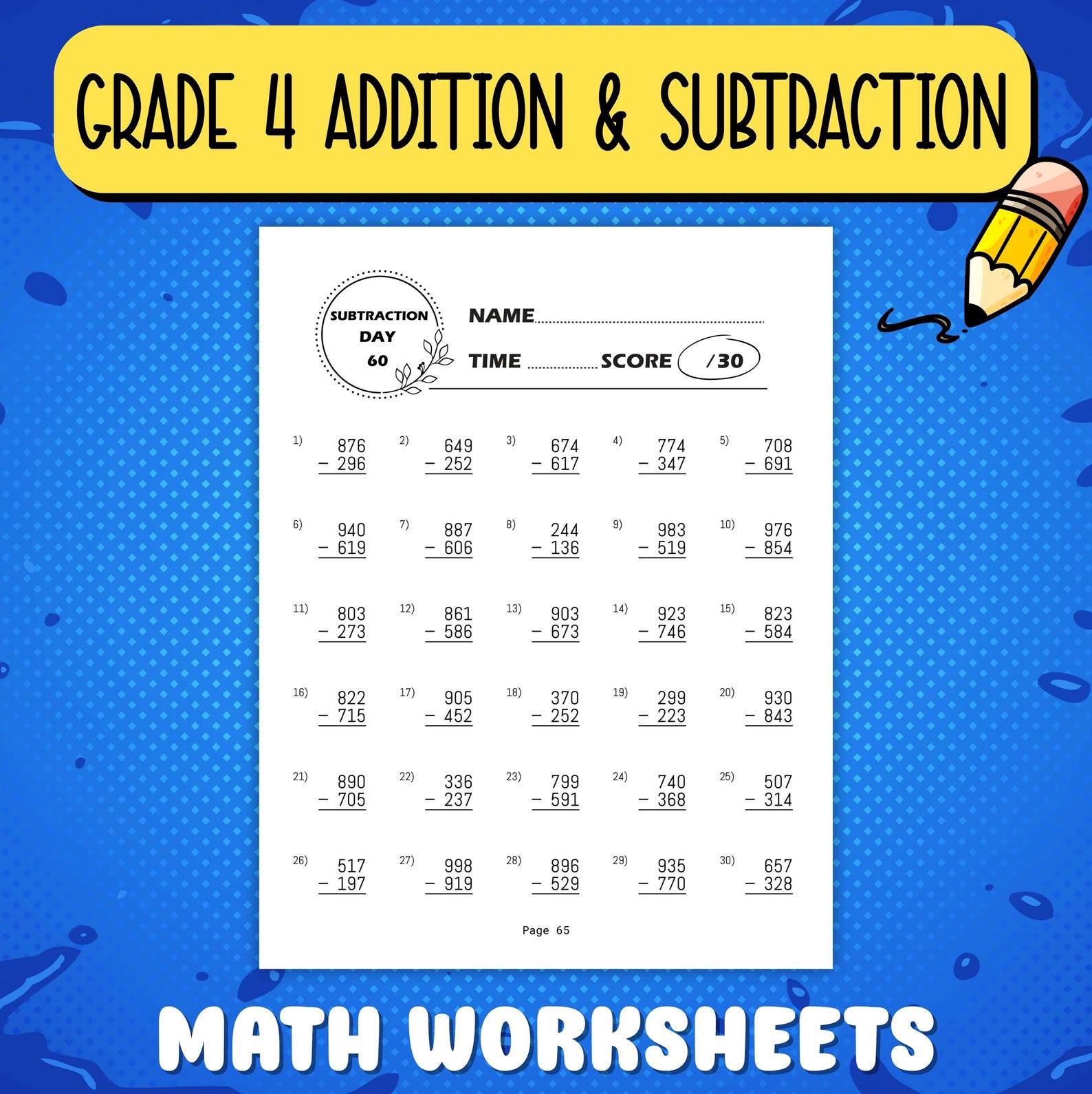 Grade 4 Math Worksheets: 100 Days Addition & Subtraction Practice for ...