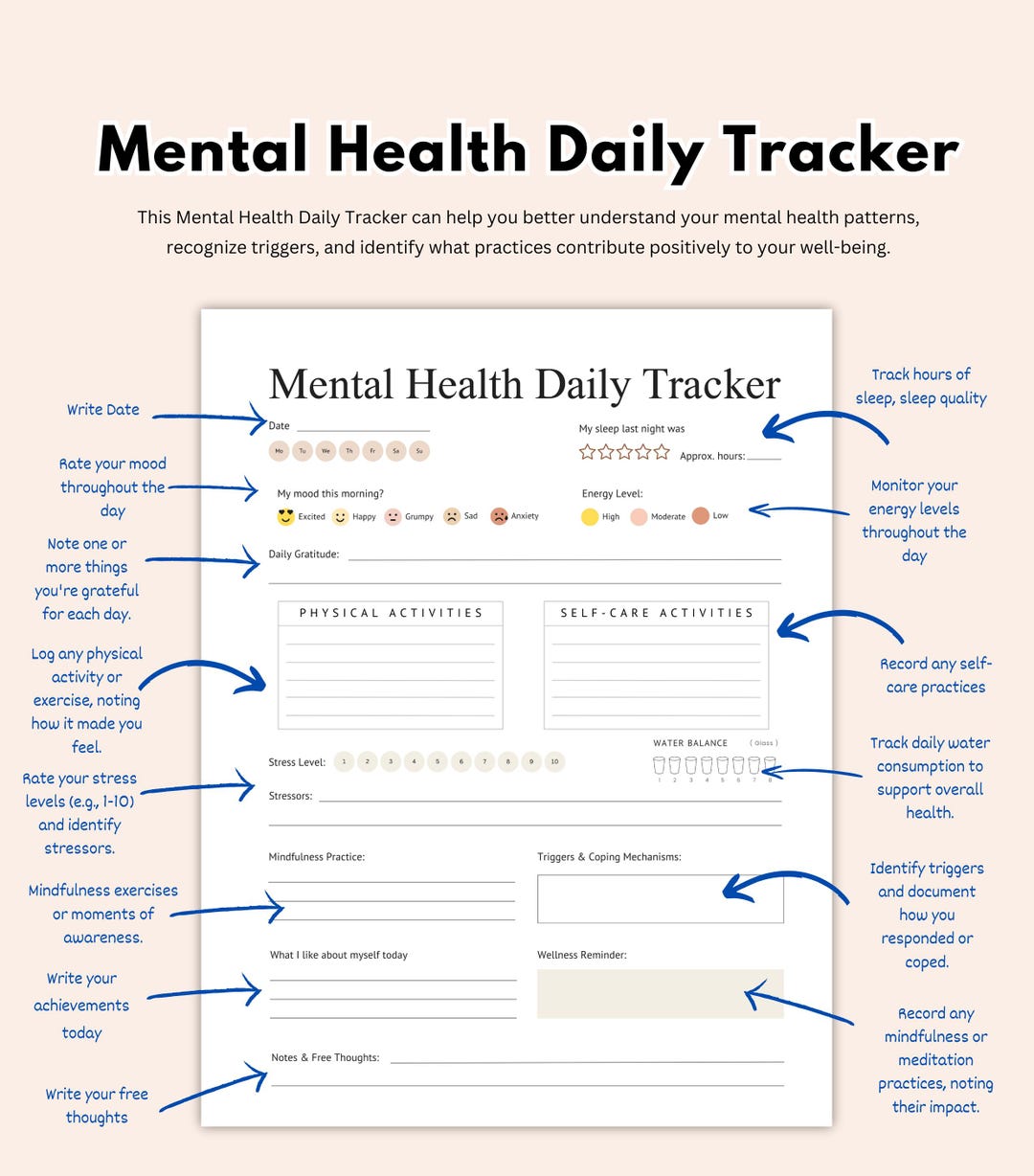 Fillable Printable Mental Health Daily Tracker Journal, Self-care ...