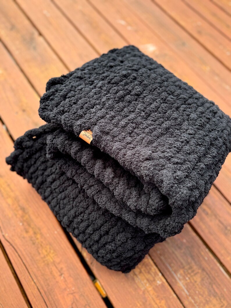 Chunky Blanket Black, All Black Handknit Handmade - Etsy