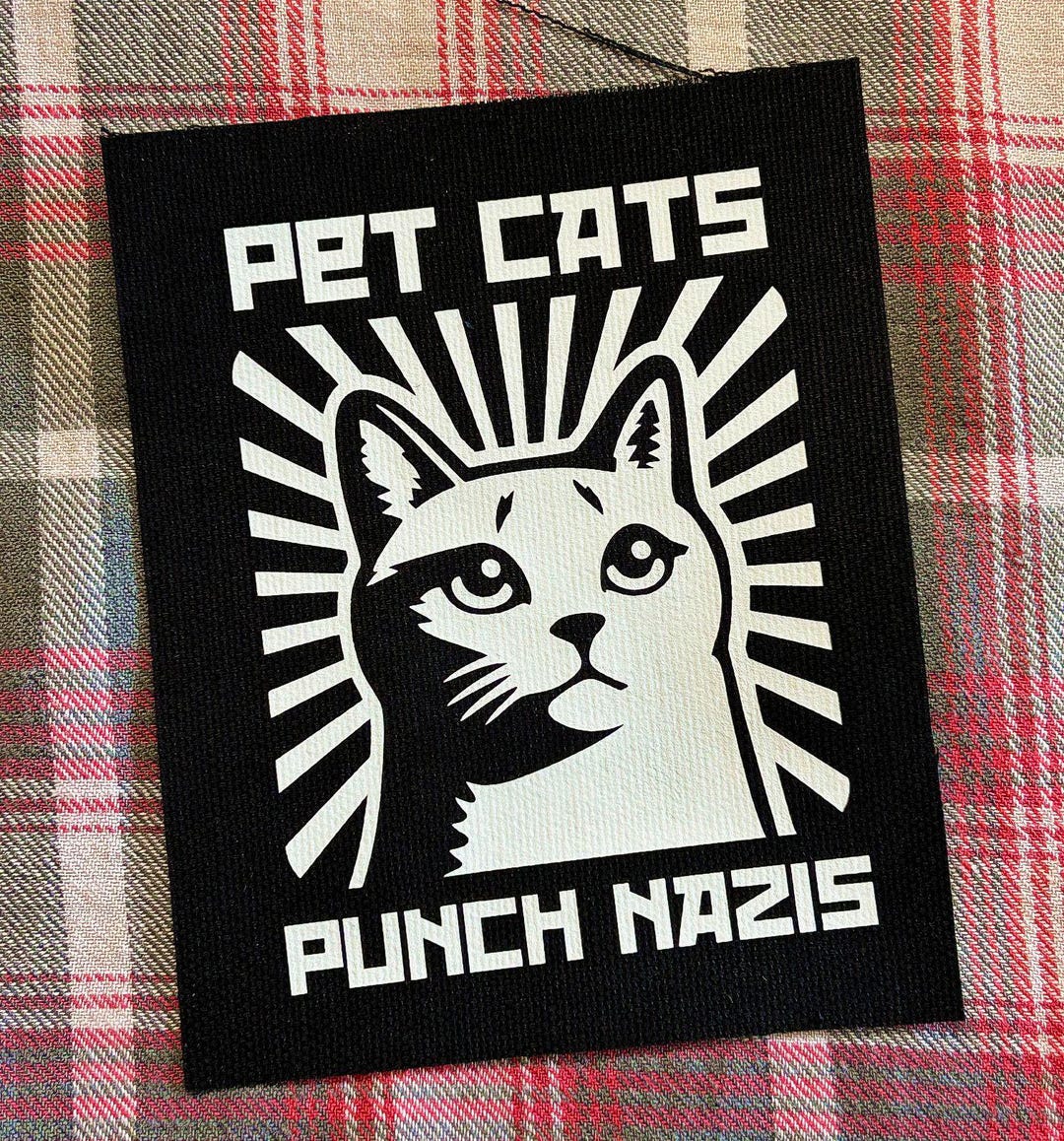 Pet Cats Punch Nazis 4x5 Inch Punk Patch, Canvas Sew On, Anti Trump ...