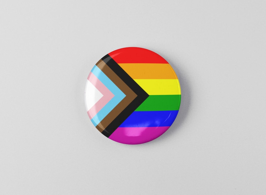 Progress Pride Flag Button 1.25" or 2.25" Pinback Pin Button Badge or Magnet Gay Pride Rainbow ...