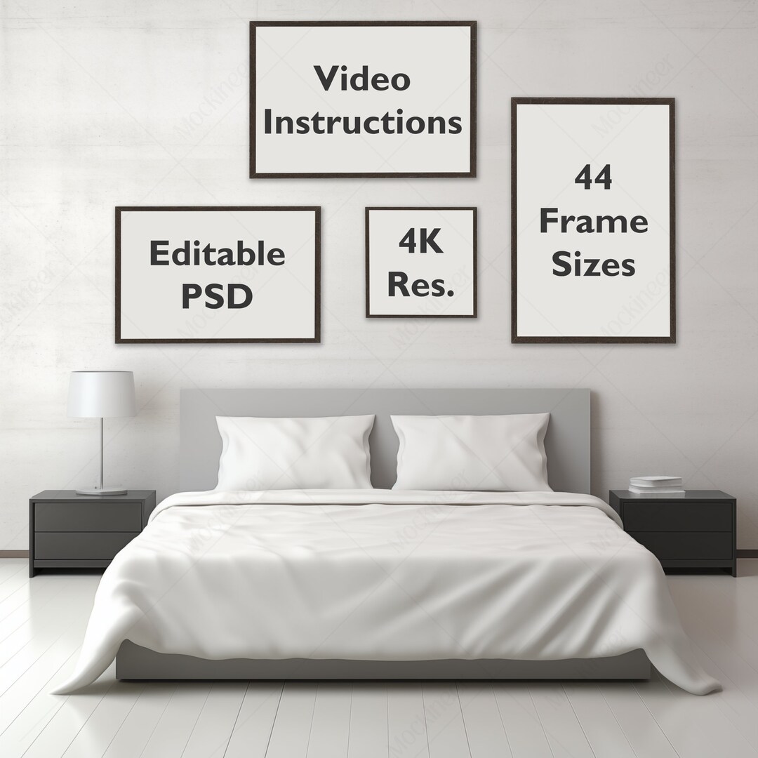 Custom Frame Size Mockup for Bedroom Interior Design Wall Art Gallery ...