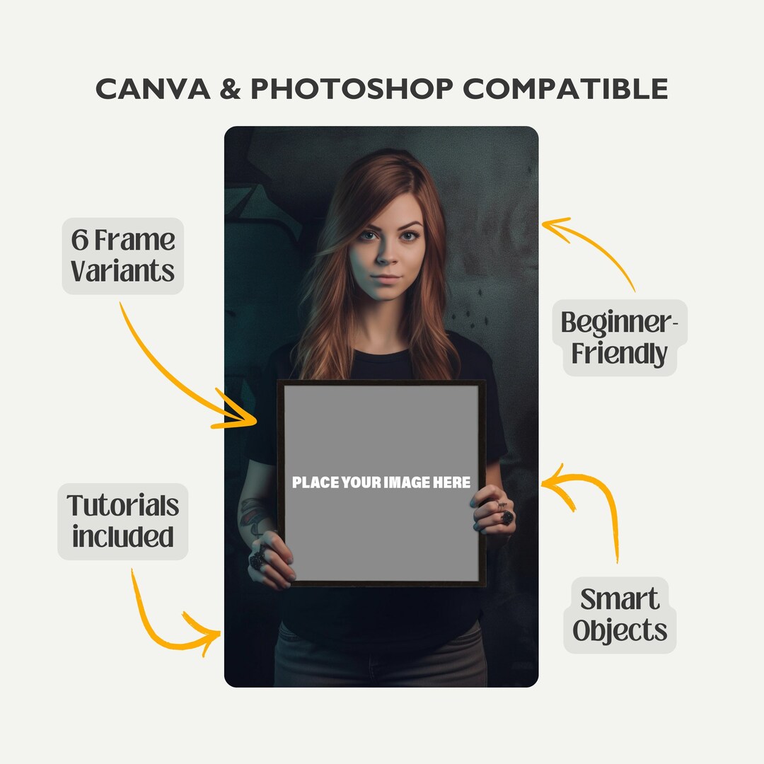Female Model Mockup PSD Wall Art Template for Canva Frames Templates ...