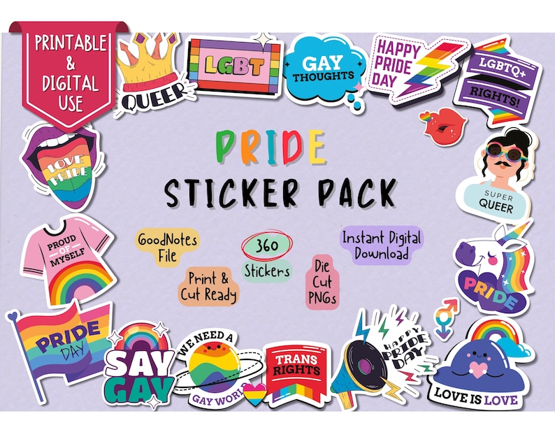 Pride Sticker Pack, Printable Planner Stickers, Png Stickers, Digital ...