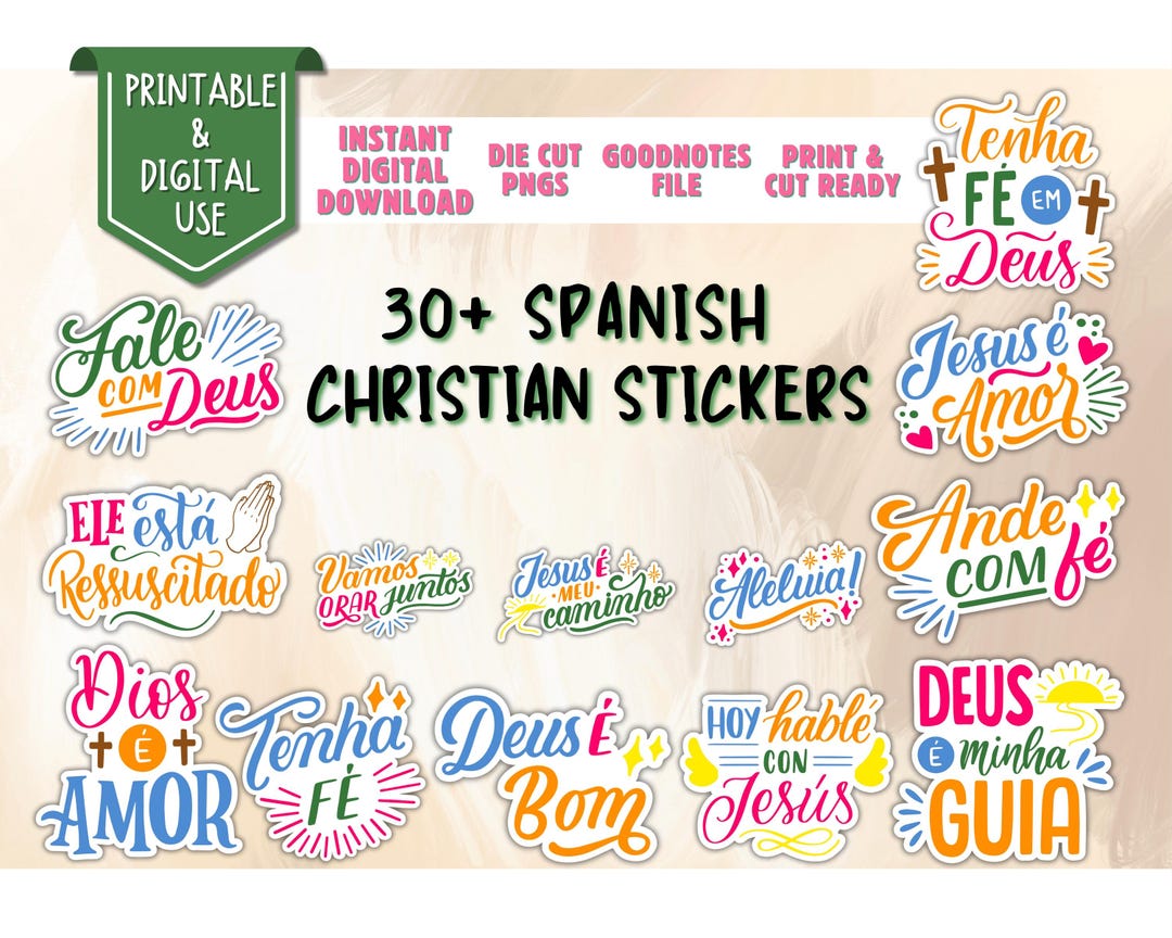 Spanish Christian Stickers: Printable and Digital Faith-based Phrases ...