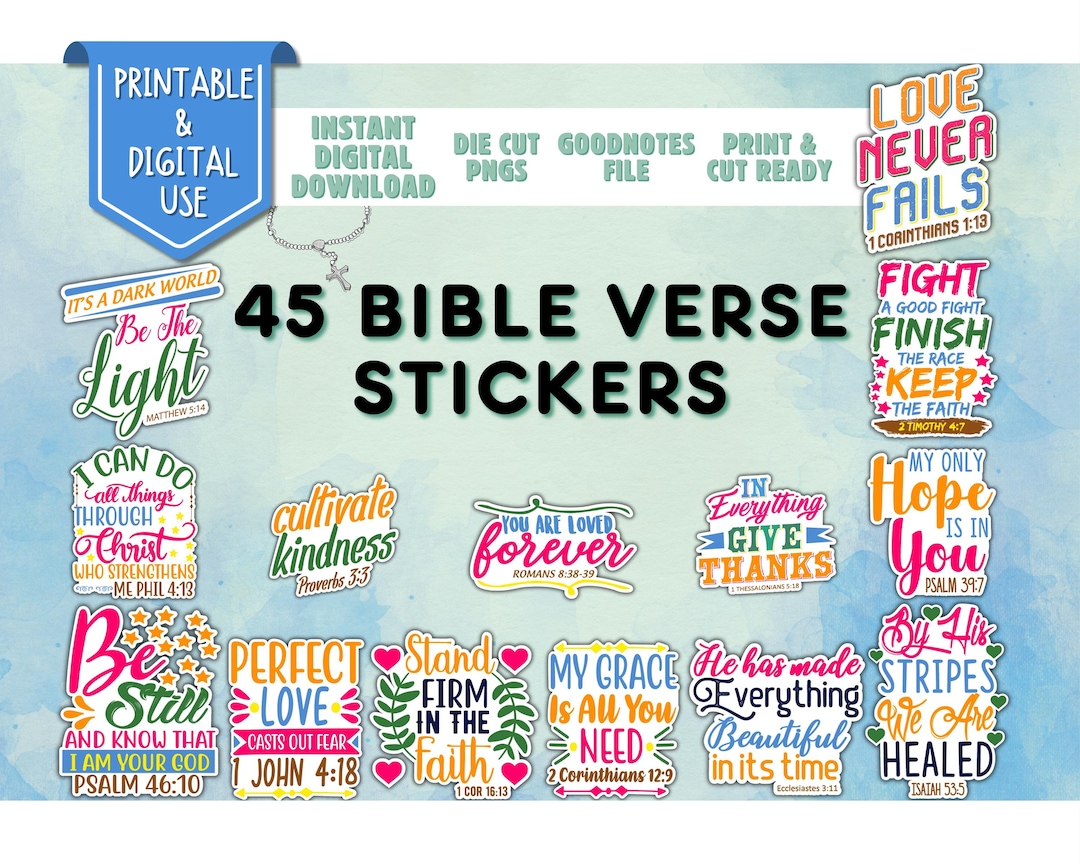Bible Verse Stickers: Printable and Digital Faith-based Stickers, Bible ...