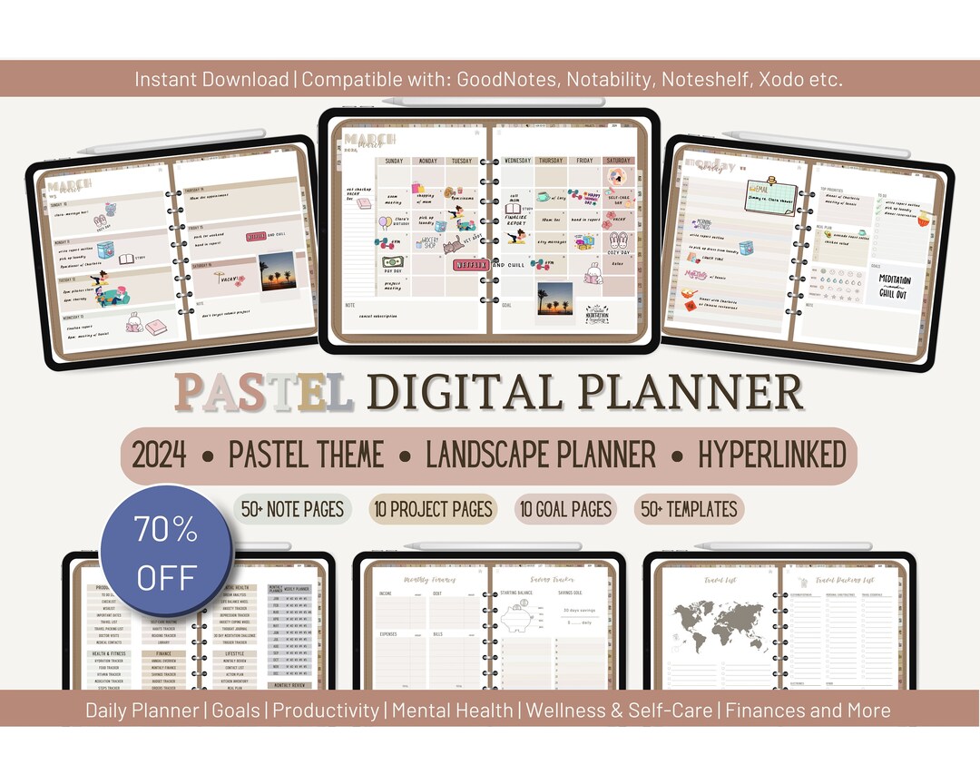 PASTEL DIGITAL PLANNER, 2024 Planner, iPad Planner, Goodnotes Planner ...