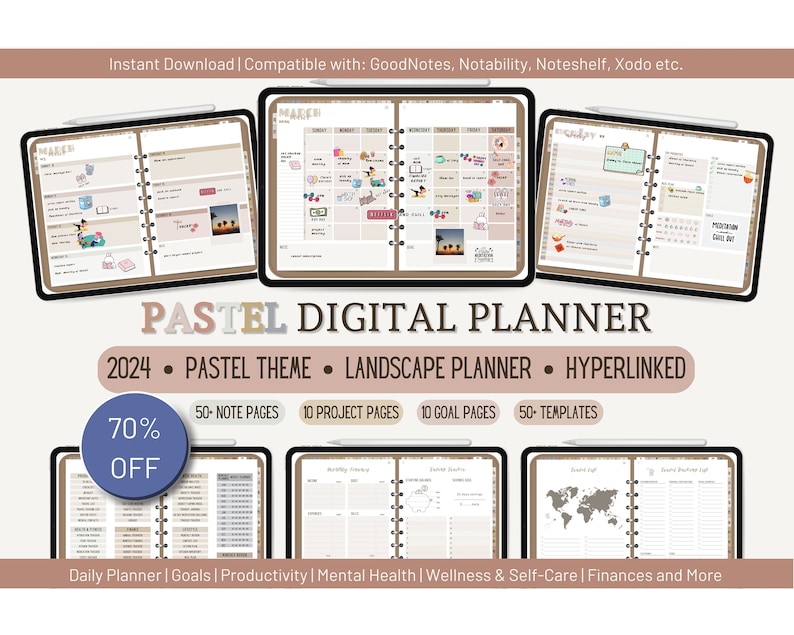 PASTEL DIGITAL PLANNER, 2024 Planner, iPad Planner, Goodnotes Planner ...