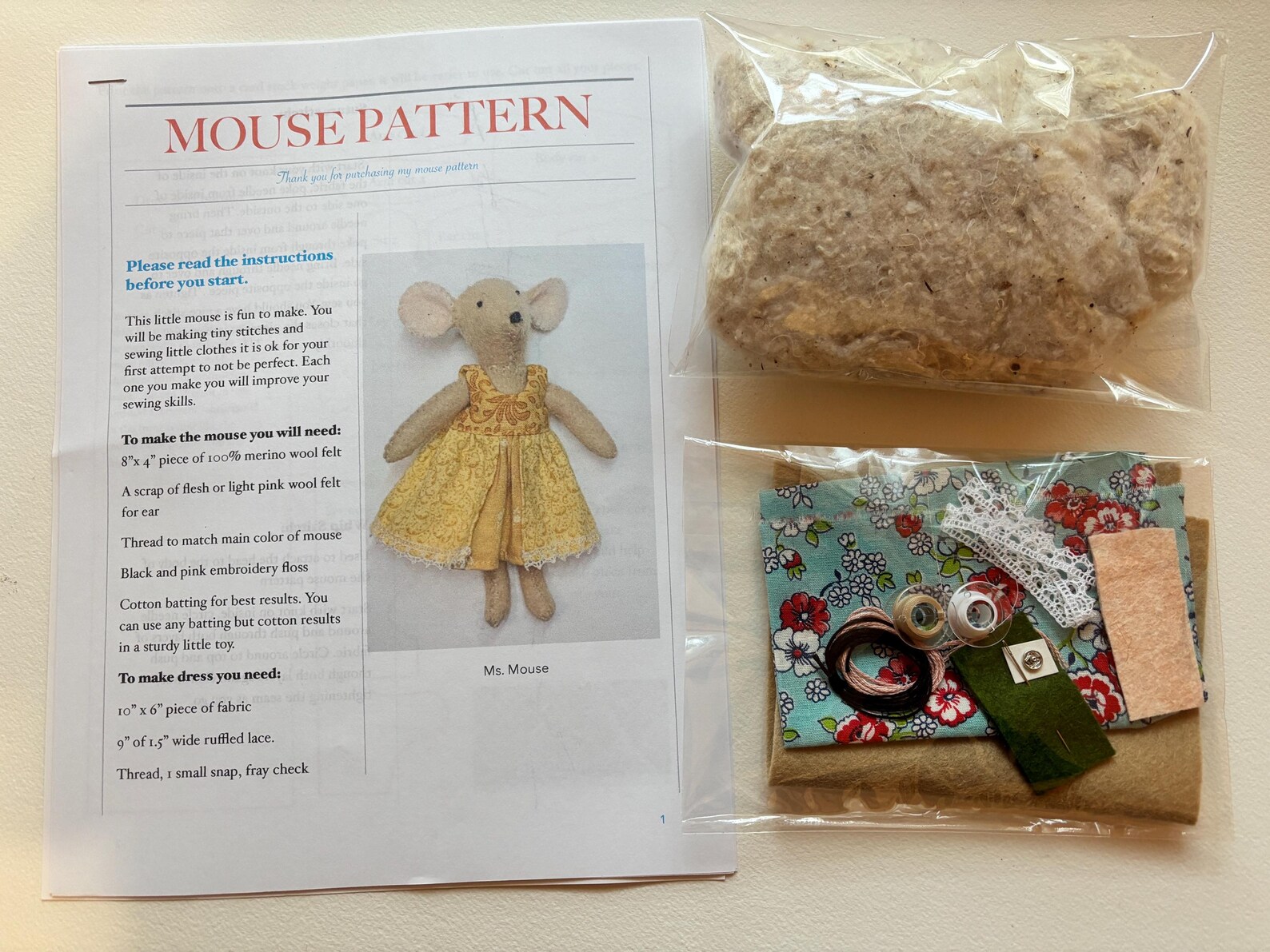 Complete Sewing Kit for Making a Little Mouse - Etsy