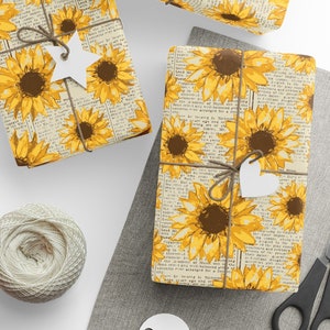 Vintage Sunflower Wrapping Paper, Boho Sunflower Wrapping Paper ...