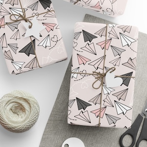 Paper Airplane Wrapping Paper, Paper Airplane Gift Wrap, Pink Wrapping ...