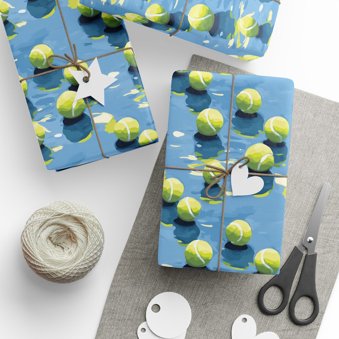 Tennis Ball Wrapping Paper, Tennis Ball Gift Wrap, Tennis Lover, Tennis ...