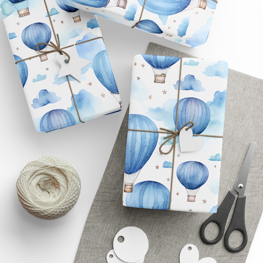 Hot Air Balloon Wrapping Paper, Baby Boy Wrapping Paper, Baby Shower ...