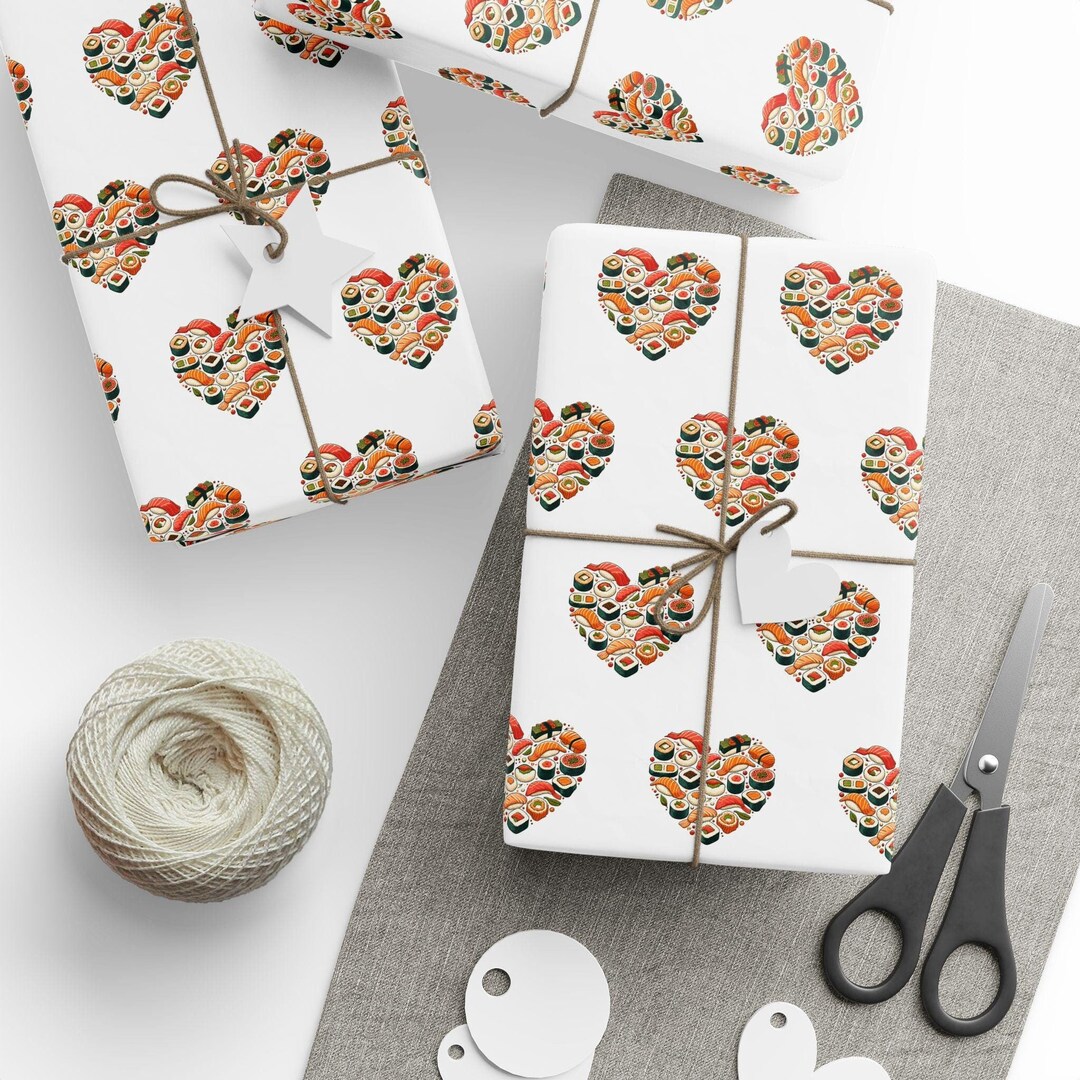 Sushi Wrapping Paper, Sushi Lover Gift Wrap, I Heart Sushi Wrapping ...
