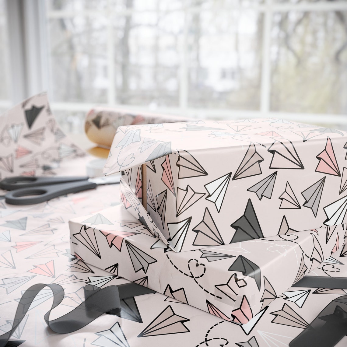 Paper Airplane Wrapping Paper, Paper Airplane Gift Wrap, Pink Wrapping ...