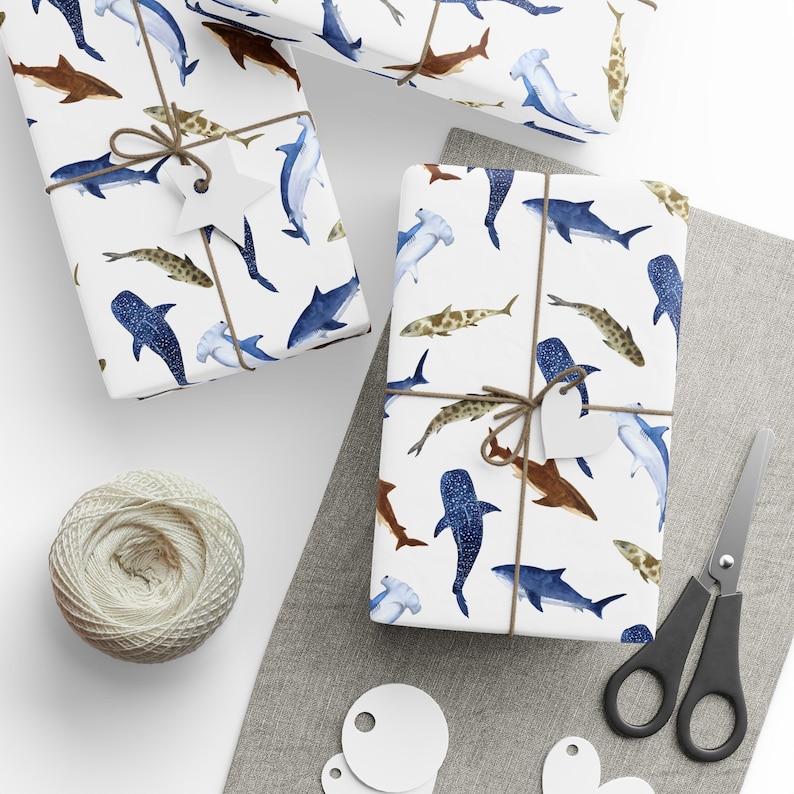 Shark Wrapping Paper, Shark Gift Wrap, Shark Lover, Tiger Shark, Whale ...
