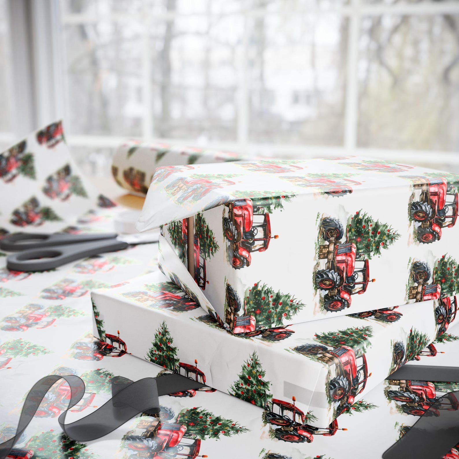 Christmas Tractor Wrapping Paper, Tractor Gift Wrap, Farm Wrapping ...