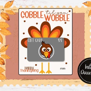 Gobble Til You Wobble Tags, Printable Thanksgiving Treat Tag, Instant ...