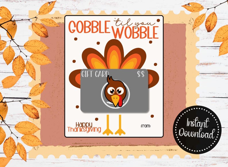 Gobble Til You Wobble Tags, Printable Thanksgiving Treat Tag, Instant ...