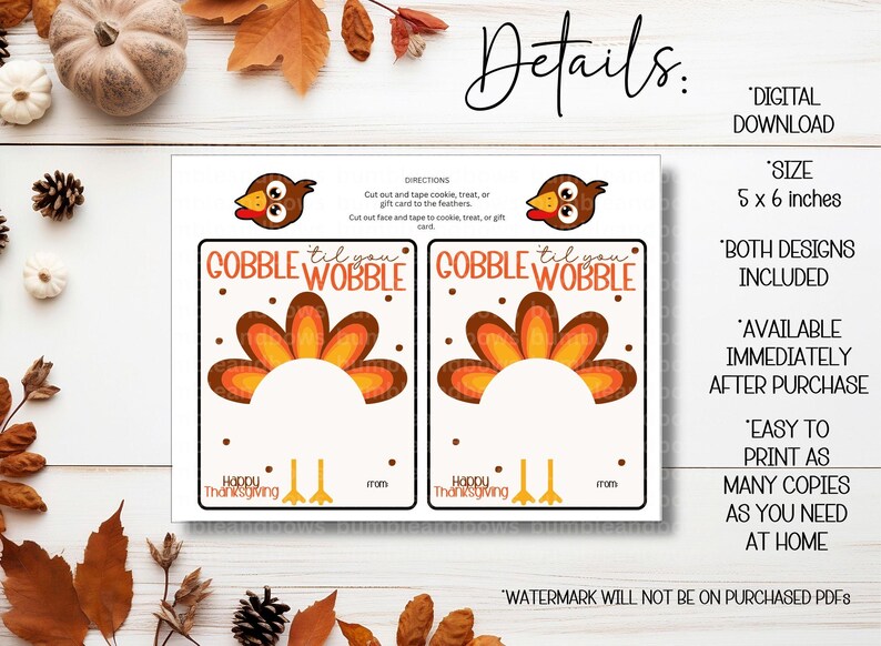 Gobble Til You Wobble Tags, Printable Thanksgiving Treat Tag, Instant ...