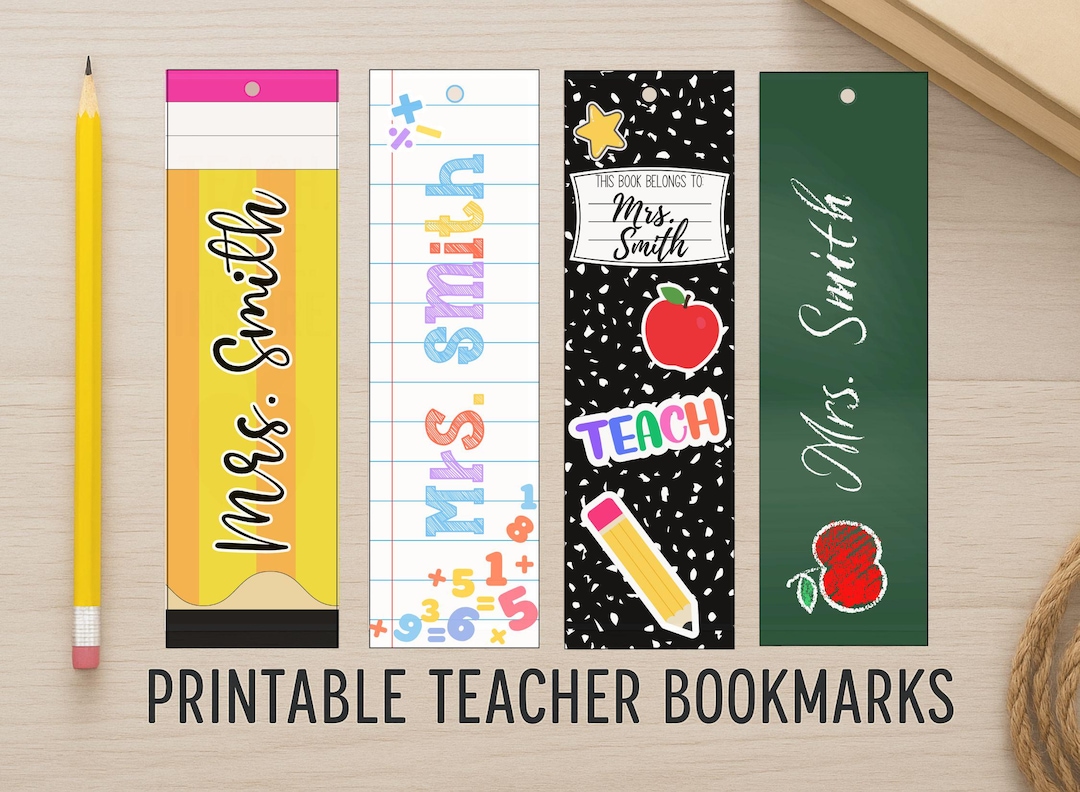 Personalized Bookmarks for Teacher, Printable Bookmarks for Teacher ...