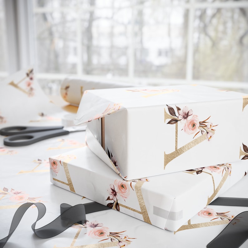 Monogram Wrapping Paper, Gold Monogram Gift Wrap, Wedding Wrapping ...