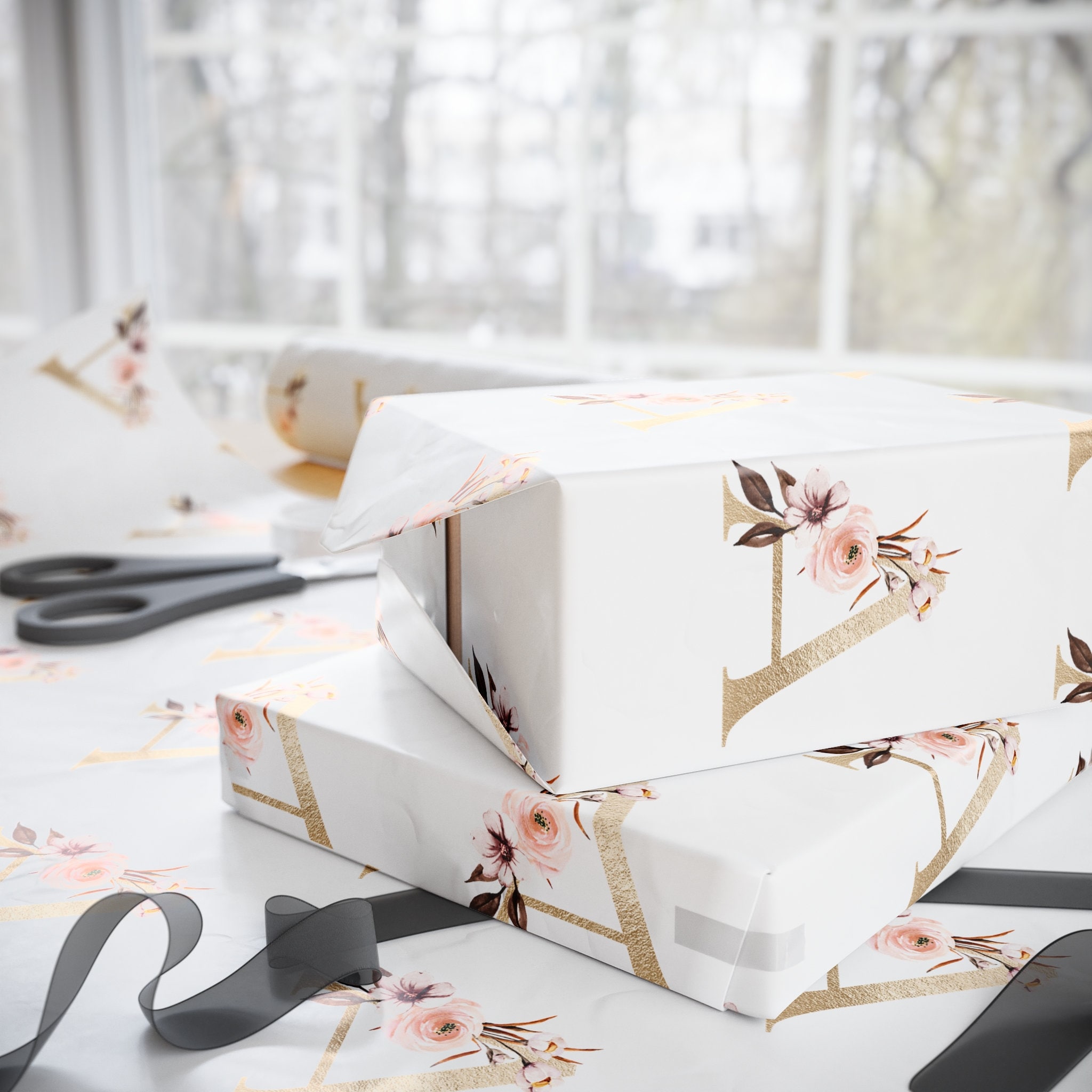 Monogram Wrapping Paper, Gold Monogram Gift Wrap, Wedding Wrapping ...