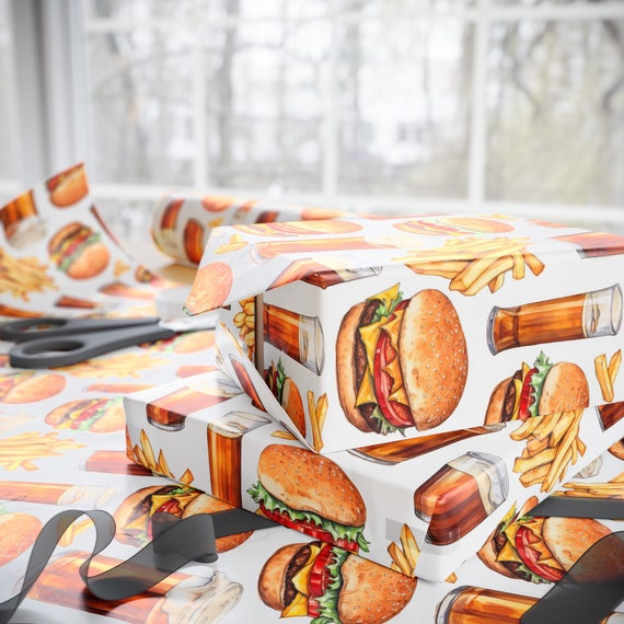 Hamburger and Fries Wrapping Paper Hamburger Wrapping Paper Hamburger Gift Wrap Fast Food Wrapping Paper Fast Food Lover Food Gift Etsy