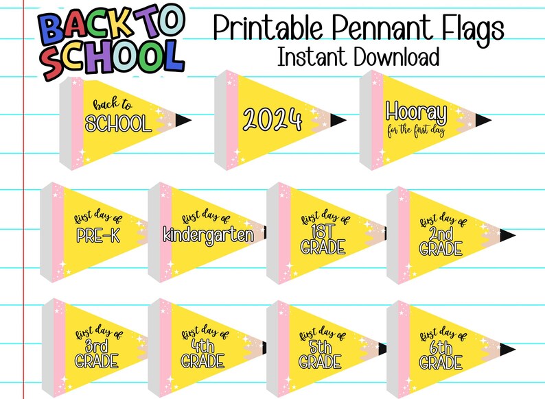 Printable Back to School Pennant Flags, Instant Download, First Day of ...