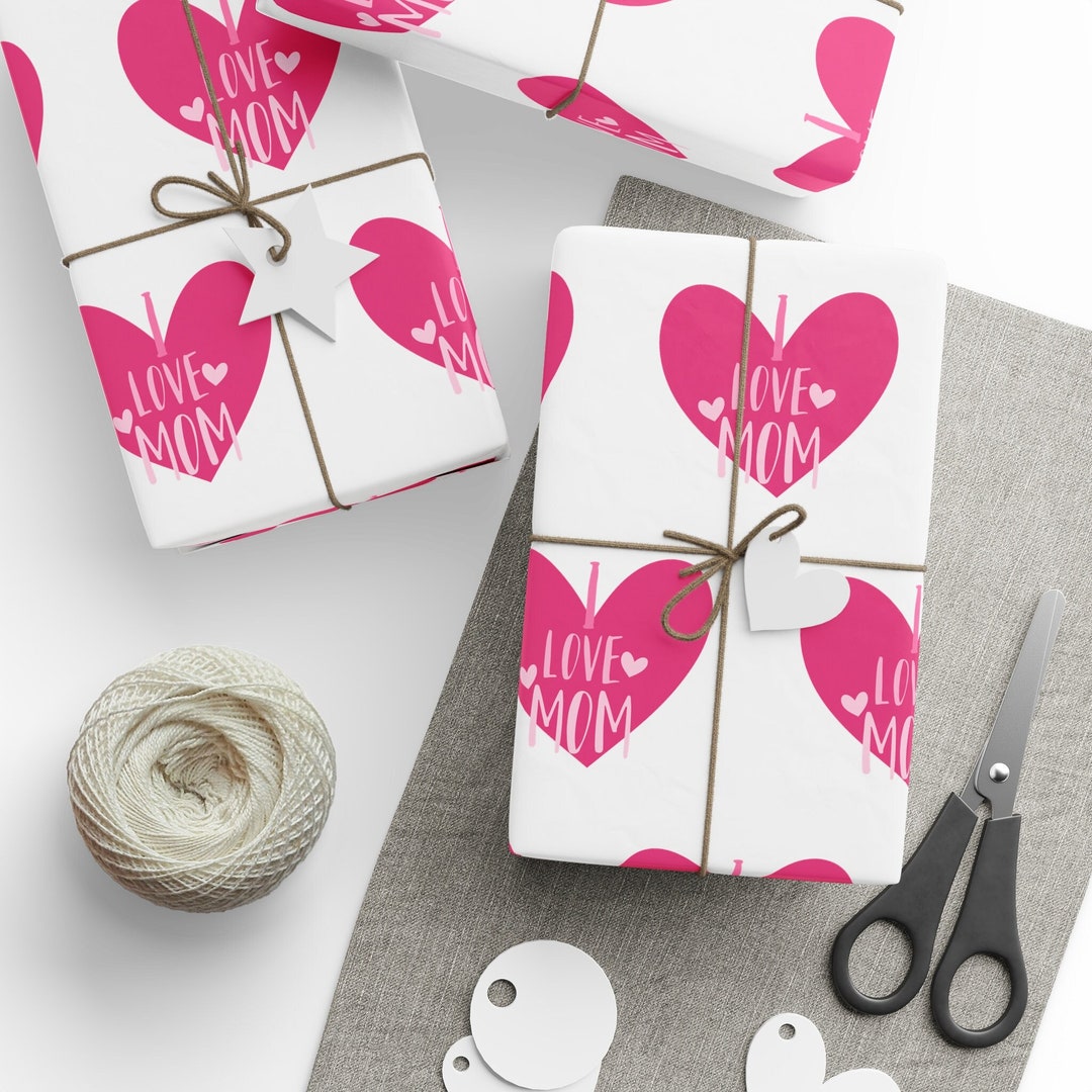 I Love Mom Wrapping Paper, Mother's Day Gift Wrap, I Love Mom, I Love ...
