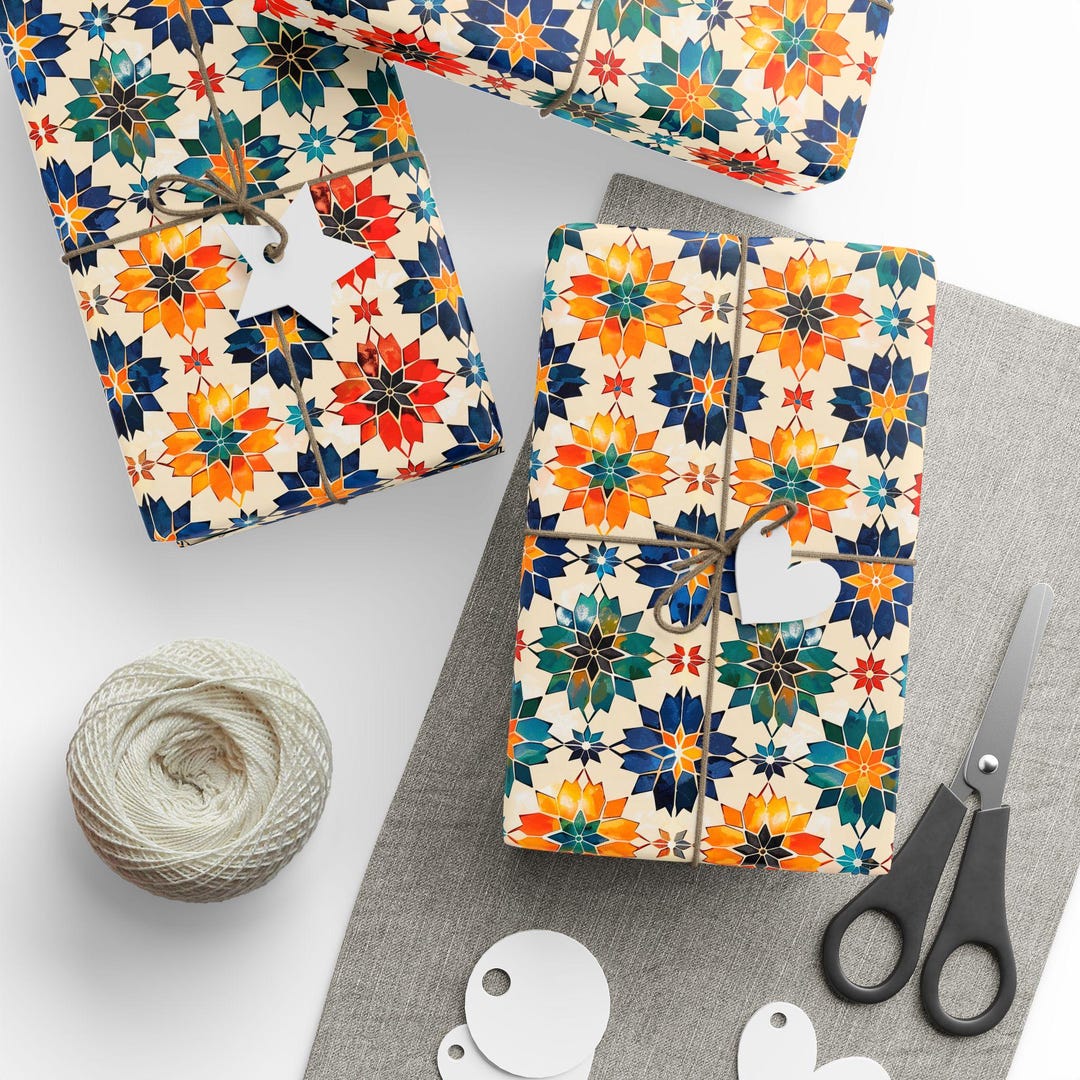 Spanish Tile Wrapping Paper, Moroccan Tile Wrapping Paper, Decorative ...