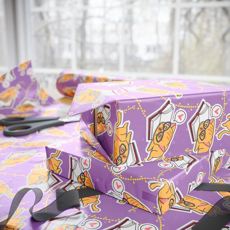 Cat Wrapping Paper, Book Wrapping Paper, Cats and Books, I'd Rather ...