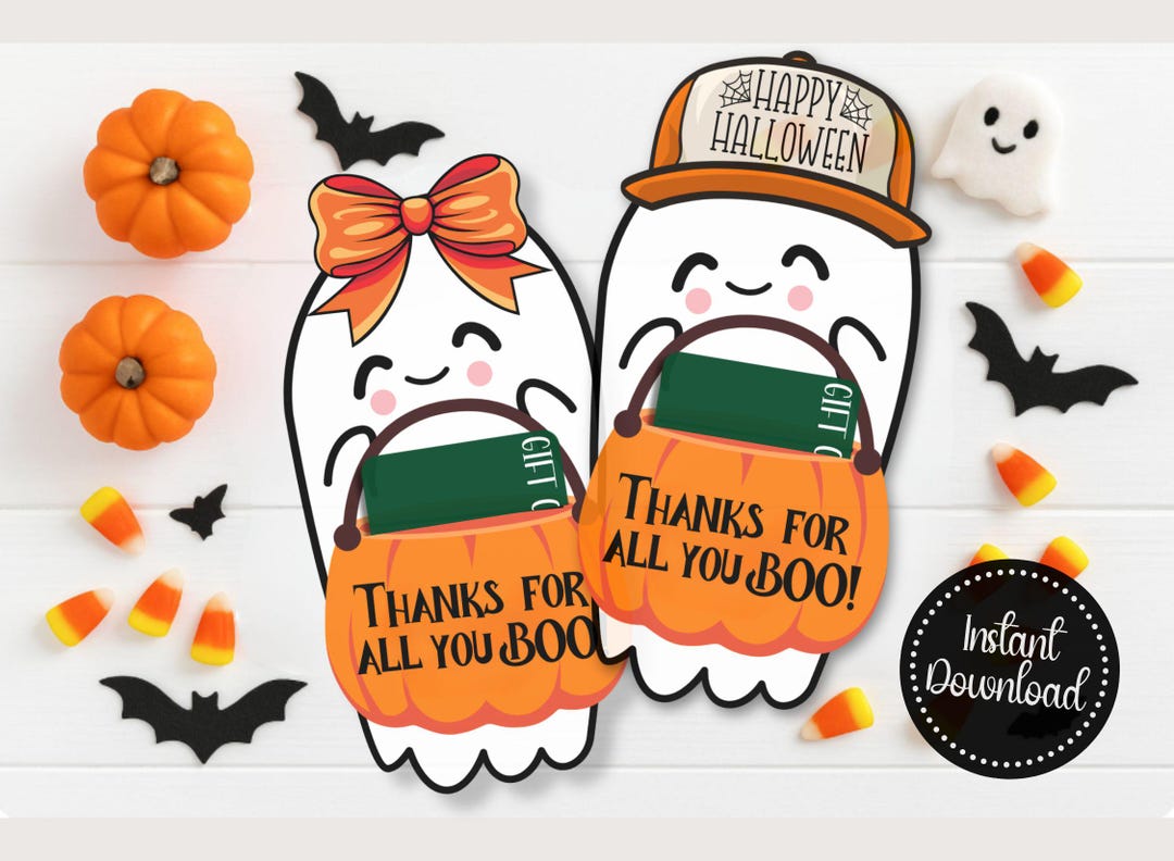 Ghost Halloween Printable Gift Card Holder, Thank You Halloween Gift ...