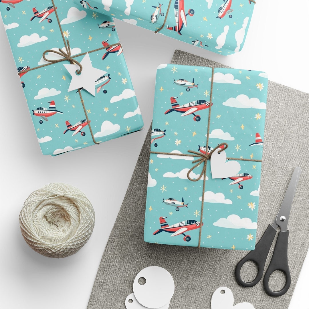 Cute Airplane Wrapping Paper, Airplane Gift Wrap, Baby Boy Wrapping ...