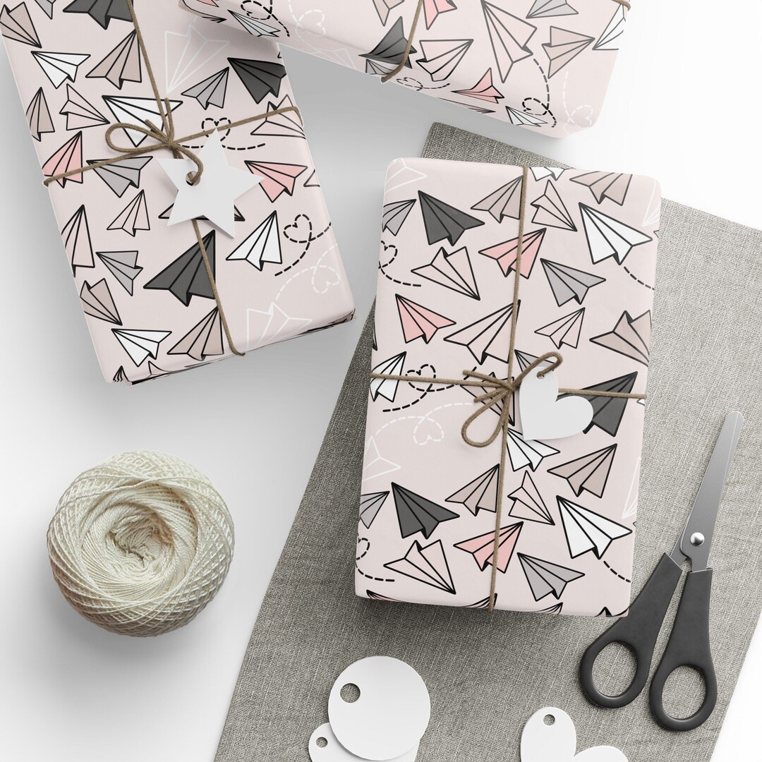 Paper Airplane Wrapping Paper, Paper Airplane Gift Wrap, Pink Wrapping ...