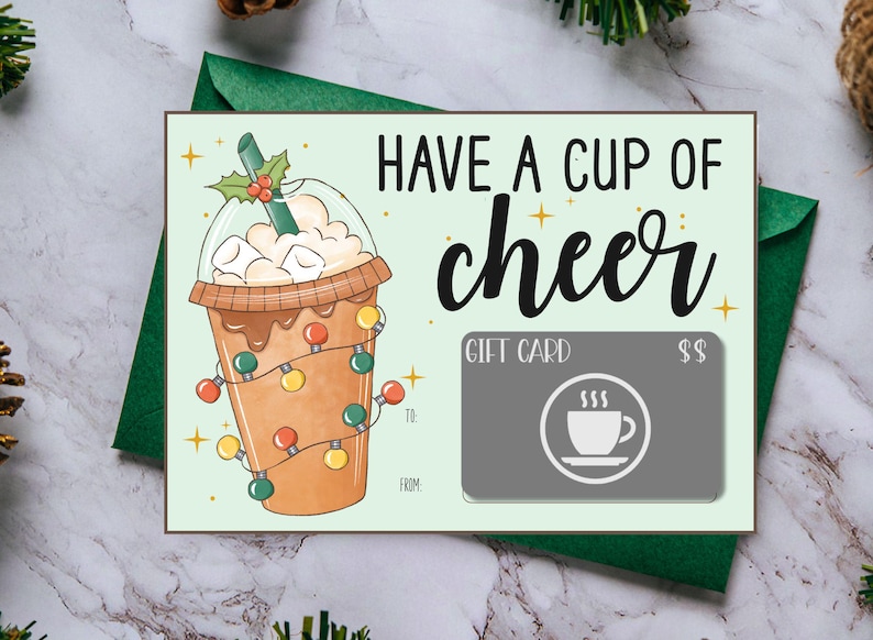 Cup of Cheer Printable, Christmas Coffee Printable, Iced Coffee Gift ...