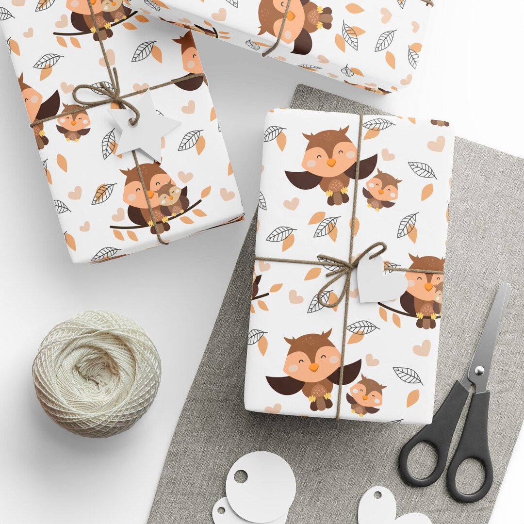 Owl Wrapping Paper, Baby Owl Wrapping Paper, Mom and Baby Wrapping ...