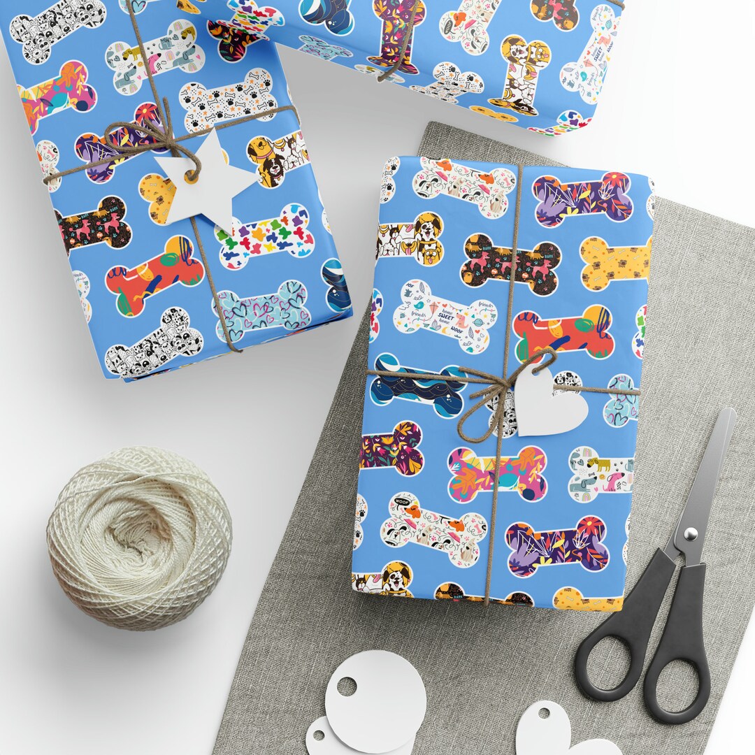 Blue Dog Bone Wrapping Paper, Dog Bone Wrapping Paper, Dog Wrapping ...