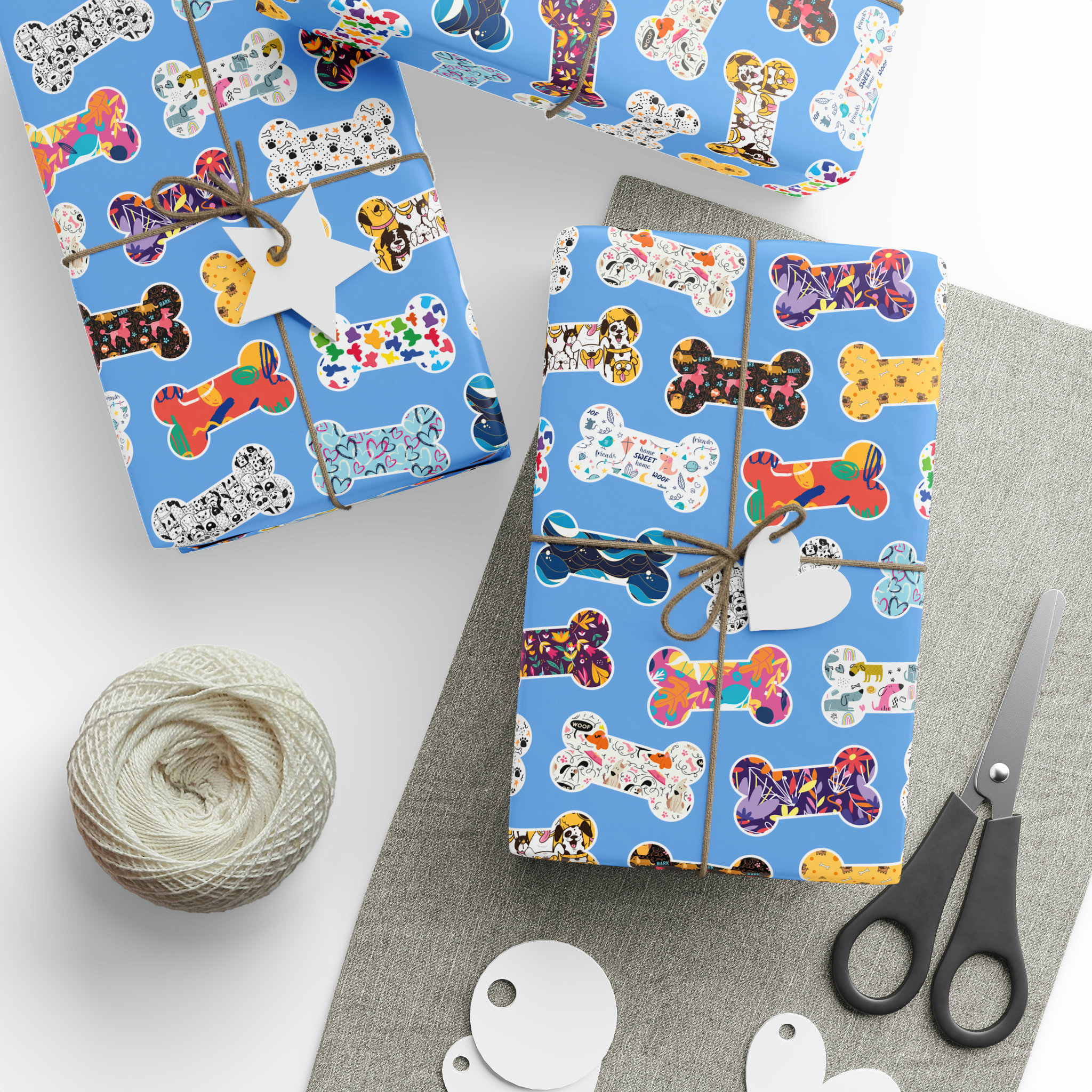 Blue Dog Bone Wrapping Paper, Dog Bone Wrapping Paper, Dog Wrapping ...