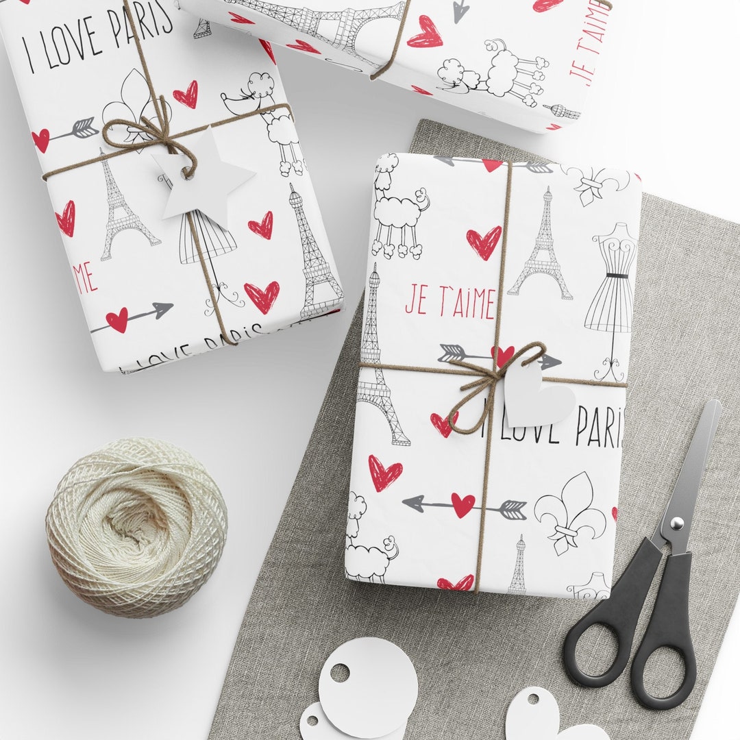 I Love Paris Wrapping Paper, Paris Gift Wrap, Eiffel Tower, Paris ...