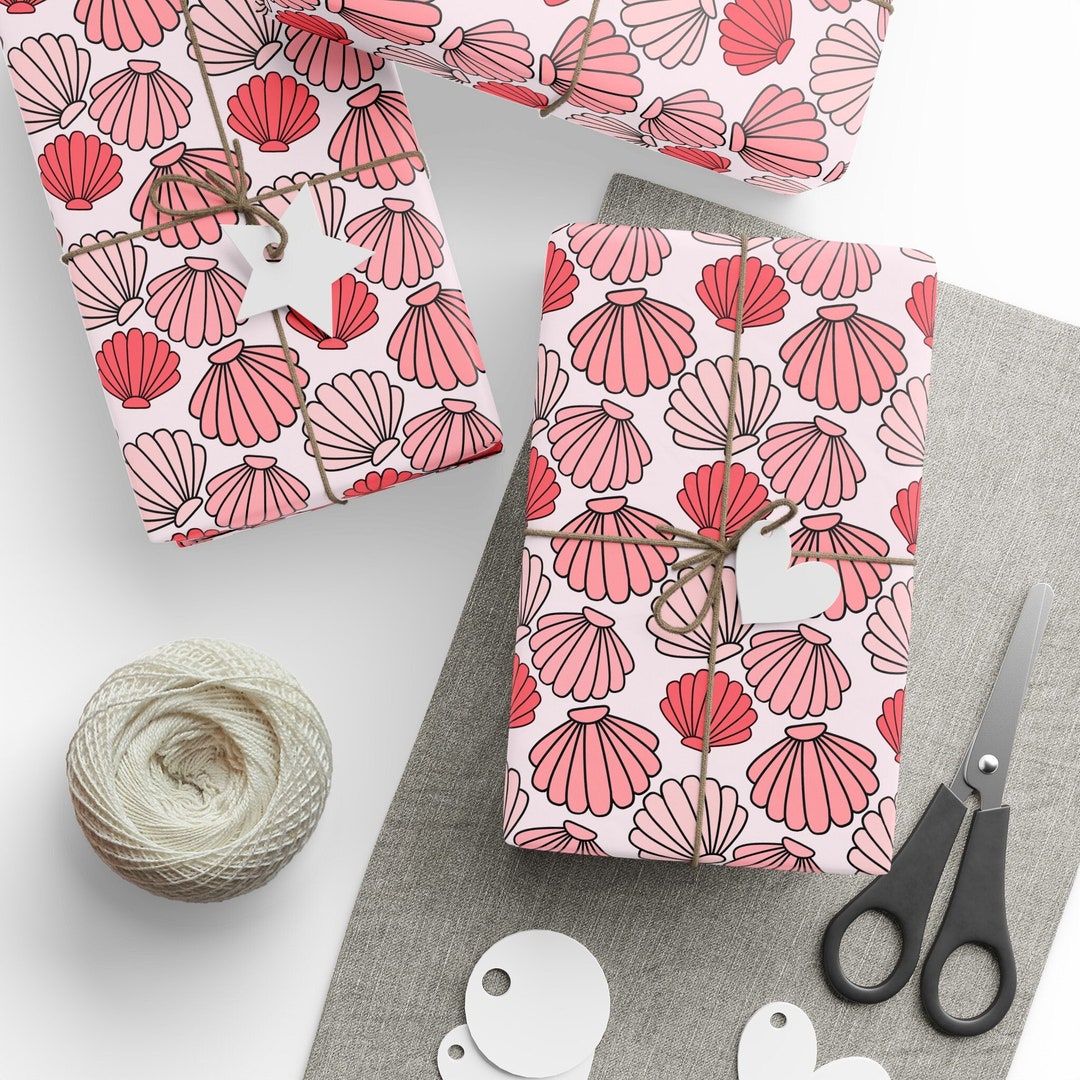 Pink Seashell Wrapping Paper, Pink Seashell Gift Wrap, Seashell Lover ...