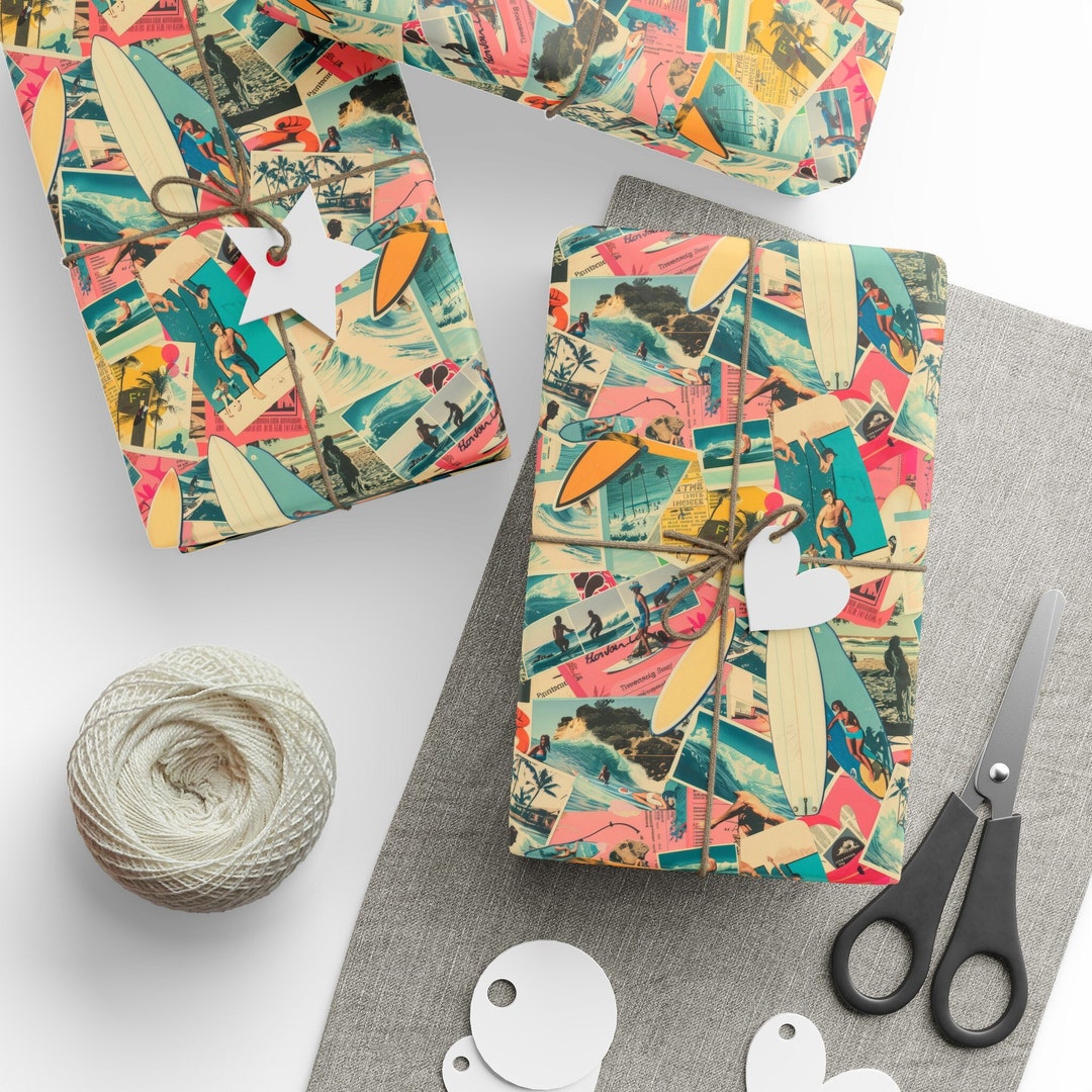 Vintage Surfing Wrapping Paper, Surfing Gift Wrap, Surf Lover, Ocean ...