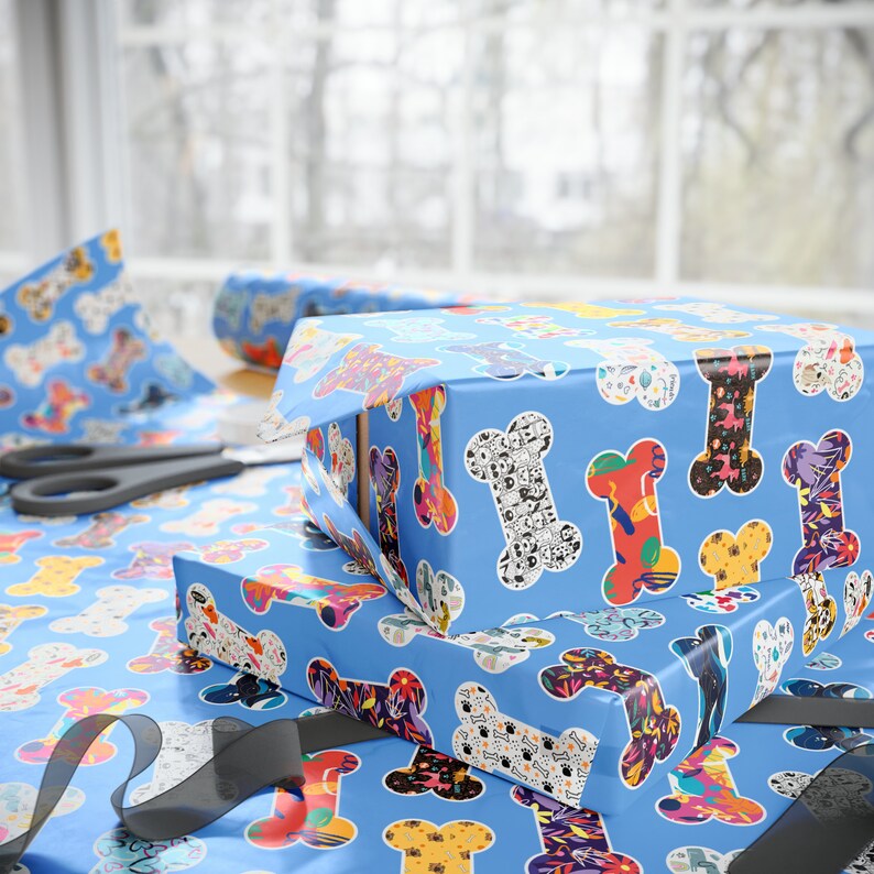 Blue Dog Bone Wrapping Paper, Dog Bone Wrapping Paper, Dog Wrapping ...
