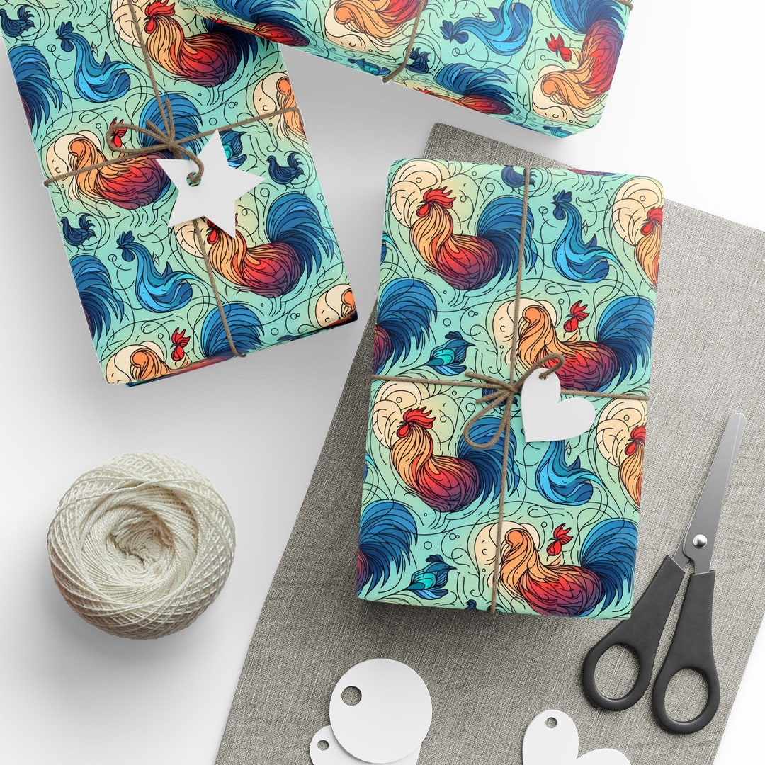 Rooster Wrapping Paper, Chicken Wrapping Paper, Chicken Gift Wrap ...