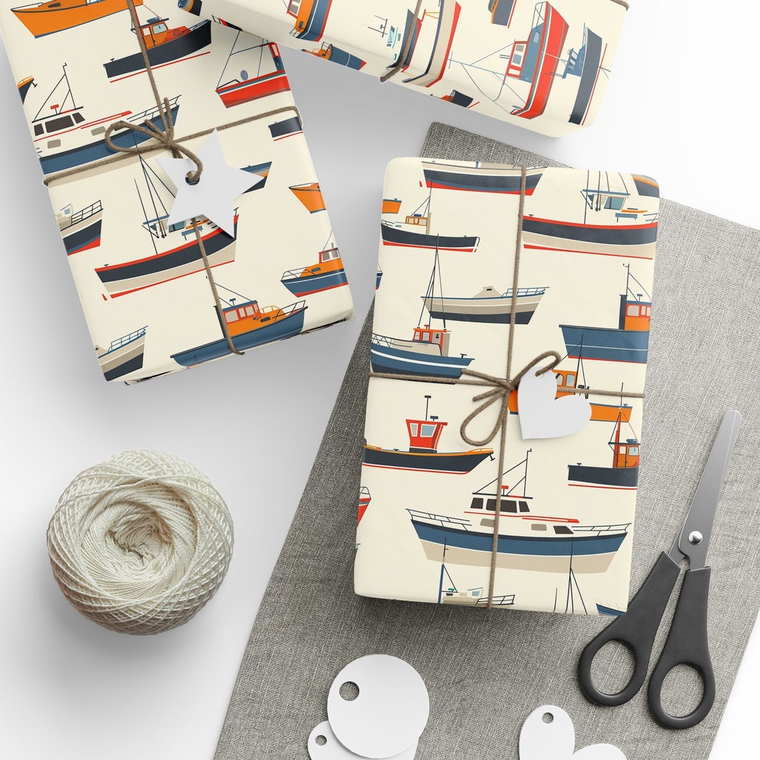 Boat Wrapping Paper, Sail Boat, Fishing Boat, Father's Day Wrapping ...