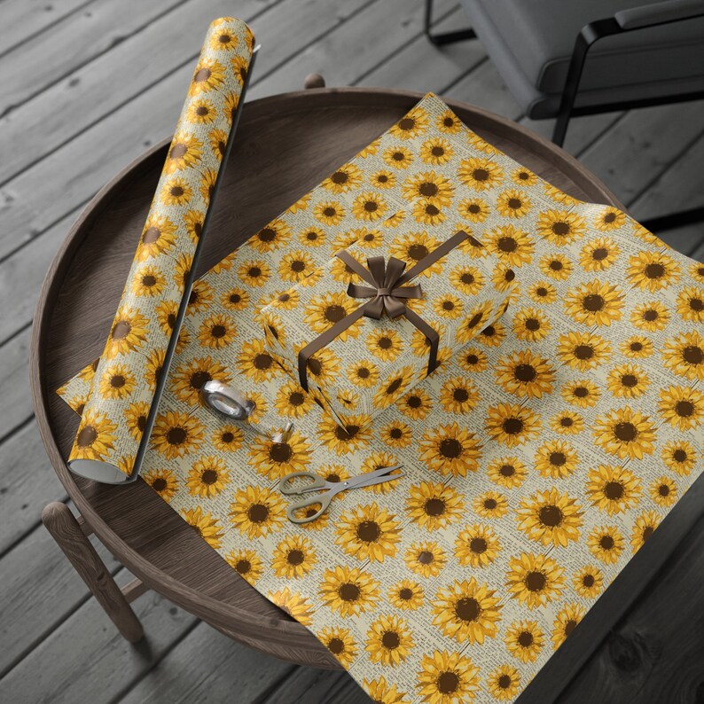Vintage Sunflower Wrapping Paper, Boho Sunflower Wrapping Paper ...