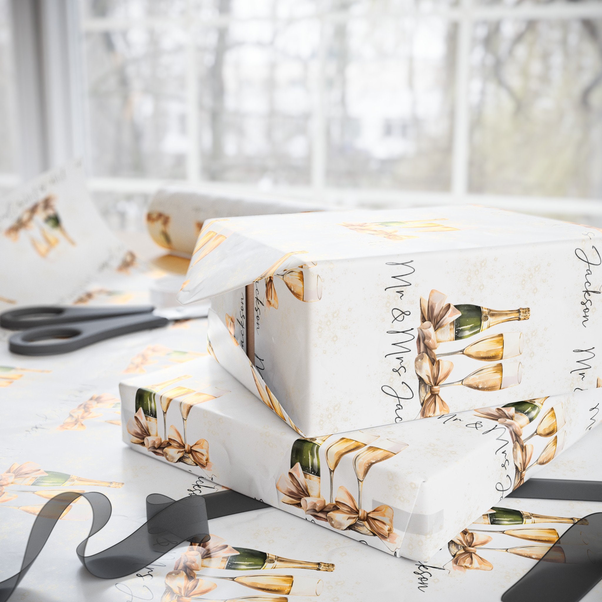 Champagne Custom Wedding Wrapping Paper, Personalized Wedding Wrapping ...