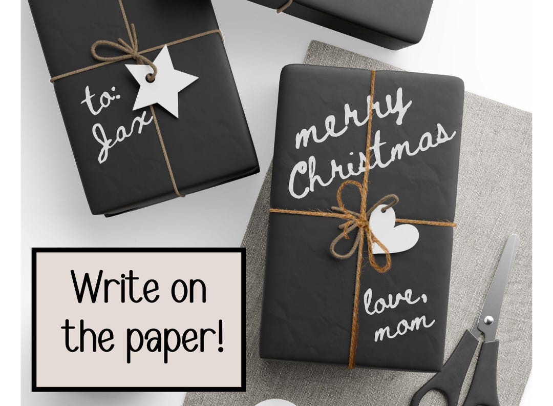 Matte Black Christmas Wrapping Paper, Customizable Chalk-friendly Gift ...