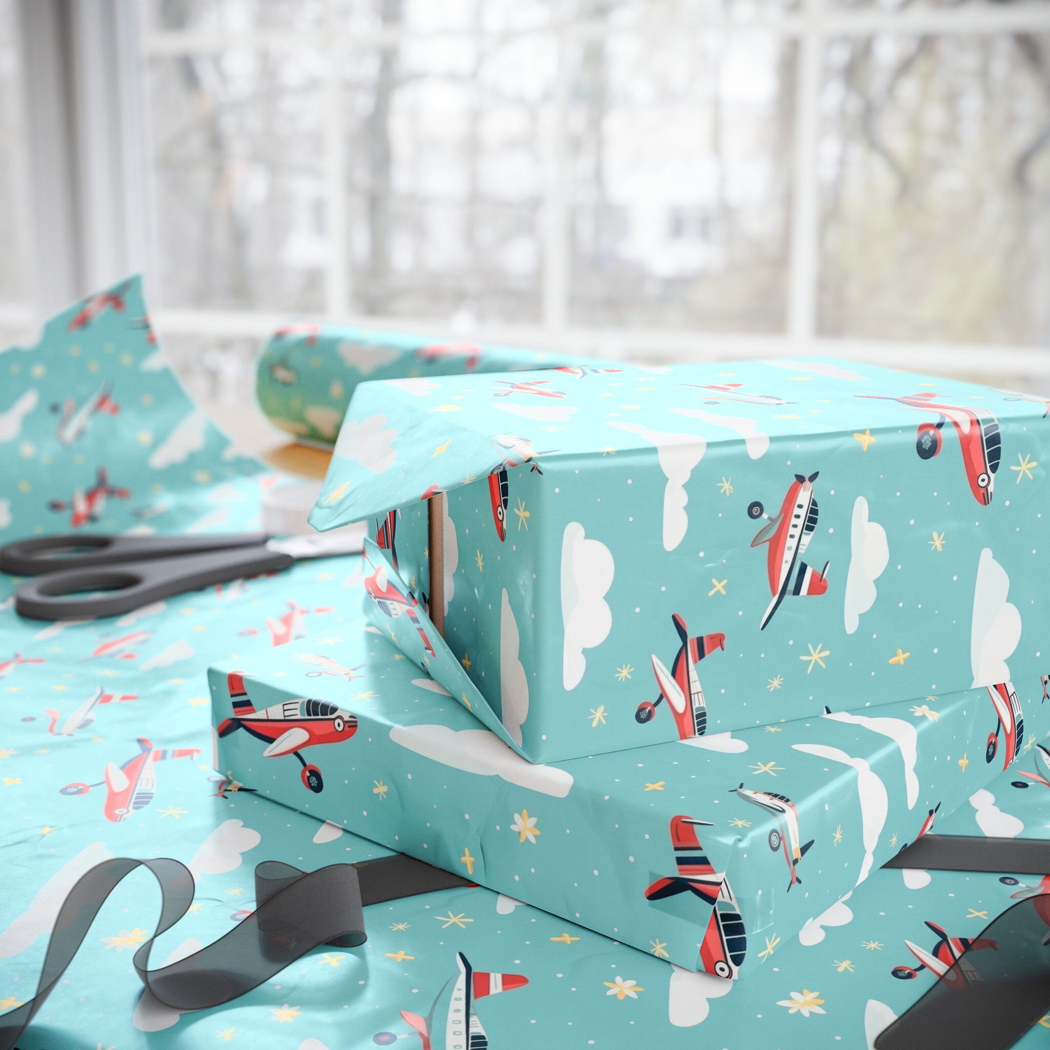 Cute Airplane Wrapping Paper, Airplane Gift Wrap, Baby Boy Wrapping ...