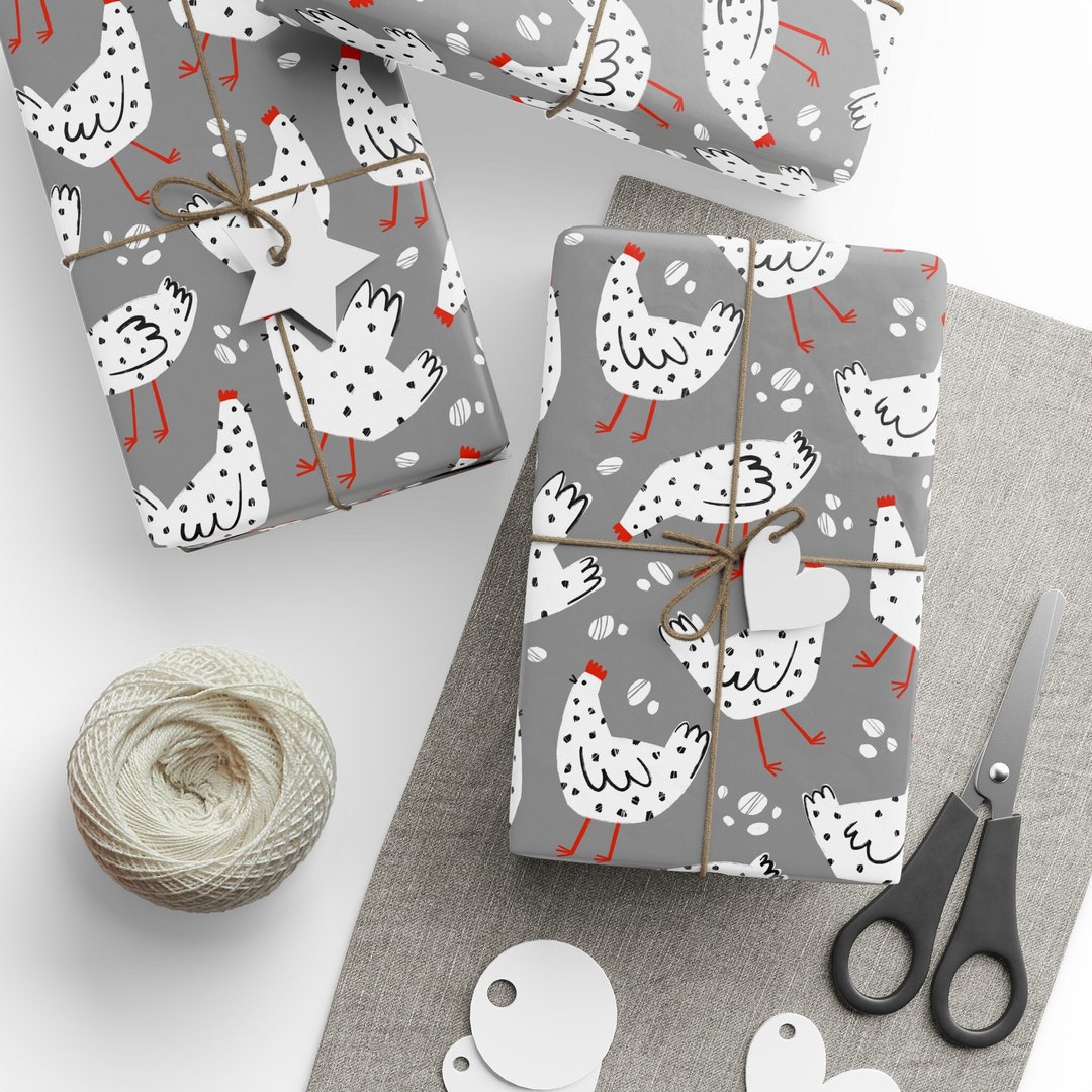 Grey Hen Wrapping Paper, Chicken Wrapping Paper, Chicken Gift Wrap, Hen ...
